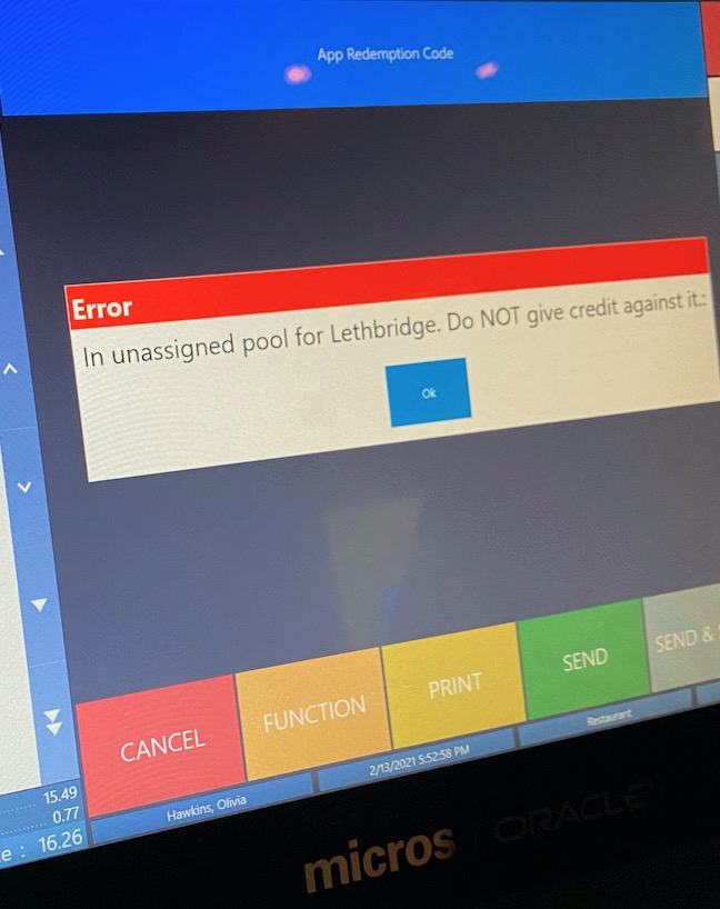 Why is the POS displaying 'Unassigned Pool' error message when attempting to use a redemption ...