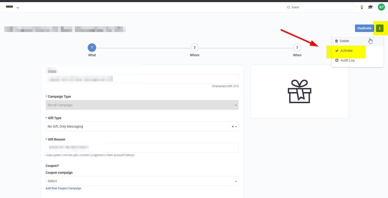 How do I activate a recall campaign?