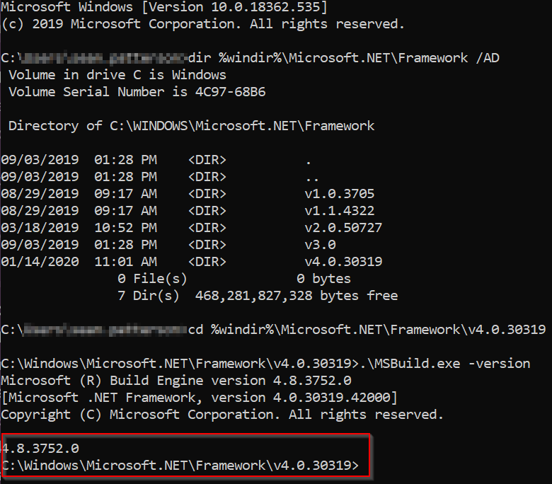 How do I check the .NET version running on the FOH terminals? (Aloha)