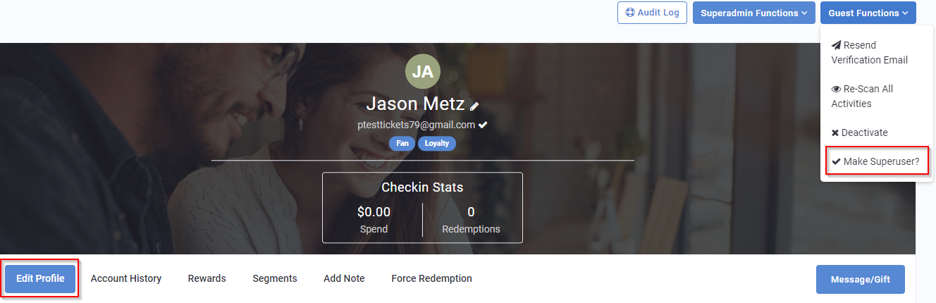 How do I grant Superuser access to a Punchh Guest Profile?
